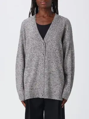 Pinko V-neck Wool Blend Cardigan With Rhinestone Embellishments - White