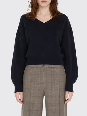 Pinko V-neck Pure Wool Jumper With Dropped Shoulders And Ribbed Trims - Blue