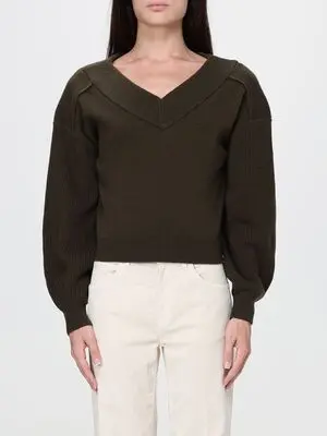 Pinko V-neck Pure Wool Jumper With Dropped Shoulders And Ribbed Trims - Green