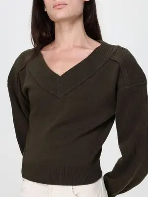 Pinko V-neck Pure Wool Jumper With Dropped Shoulders And Ribbed Trims