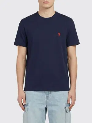 AMI Paris Organic Cotton Crewneck T-shirt With Ami De Coeur Embroidery Blue