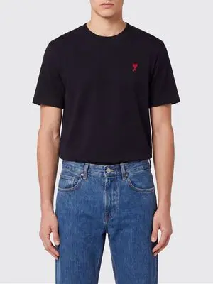 AMI Paris Organic Cotton Crewneck T-shirt With De Coeur Embroidery - Blue