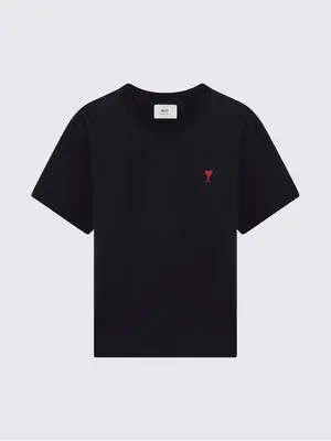 AMI Paris Organic Cotton Crewneck T-shirt With De Coeur Embroidery - Blue