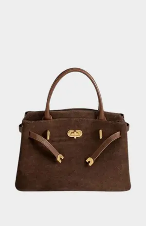 MI BOLSA LONDON Kensington Genuine Suede Leather Top Handle Bag - Brown