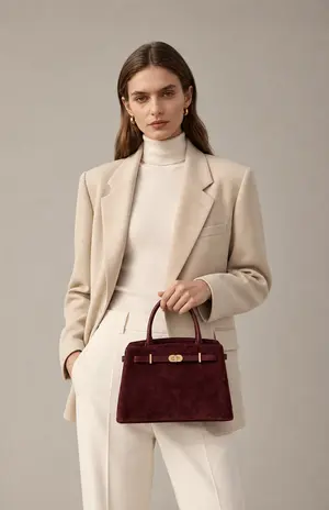 MI BOLSA LONDON Kensington Genuine Suede Leather Top Handle Bag