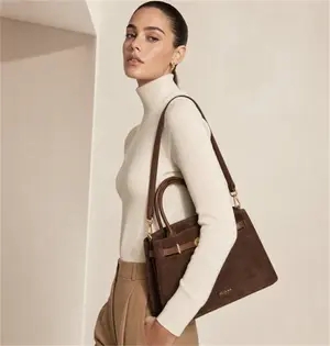 MI BOLSA LONDON Kensington Genuine Suede Leather Top Handle Bag