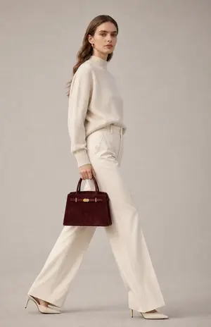 MI BOLSA LONDON Kensington Genuine Suede Leather Top Handle Bag