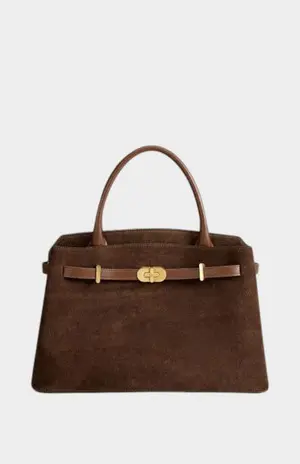 MI BOLSA LONDON Kensington Genuine Suede Leather Top Handle Bag