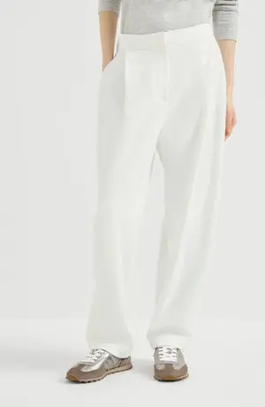 Brunello Cucinelli Cotton Smooth French Terry Pleated Track Trousers - White