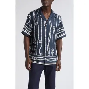 Dolce & Gabbana Marina Rope Print Washed Silk Twill Camp Shirt