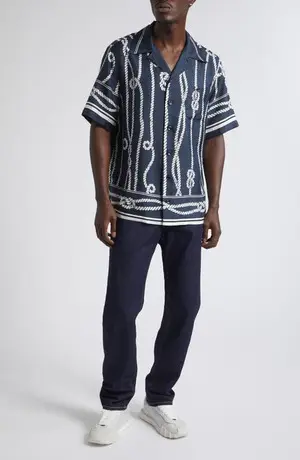 Dolce & Gabbana Marina Rope Print Washed Silk Twill Camp Shirt