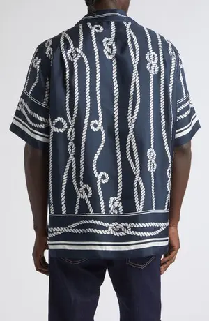 Dolce & Gabbana Marina Rope Print Washed Silk Twill Camp Shirt