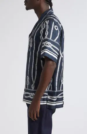 Dolce & Gabbana Marina Rope Print Washed Silk Twill Camp Shirt