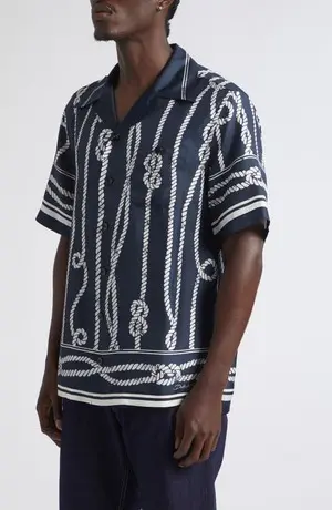 Dolce & Gabbana Marina Rope Print Washed Silk Twill Camp Shirt