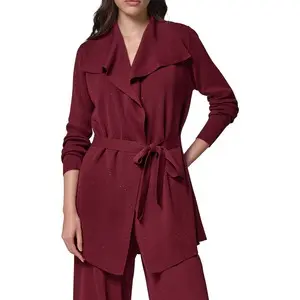 Donna Karan New York Metallic Belted Shawl Collar Cardigan - Blk Cherry