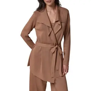 Donna Karan New York Metallic Belted Shawl Collar Cardigan - Camel