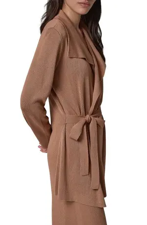 Donna Karan New York Metallic Belted Shawl Collar Cardigan - Camel