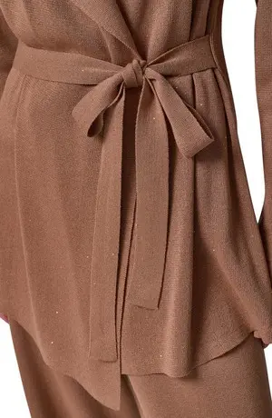 Donna Karan New York Metallic Belted Shawl Collar Cardigan - Camel