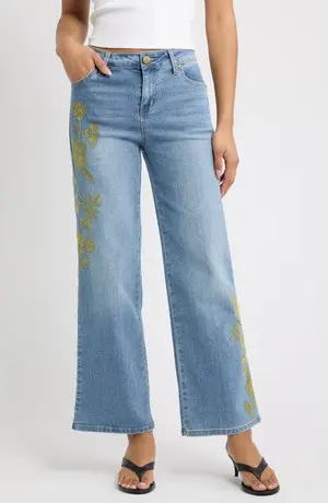1822 Denim Embroidered Wide Leg Jeans
