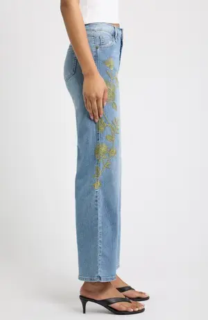 1822 Denim Embroidered Wide Leg Jeans