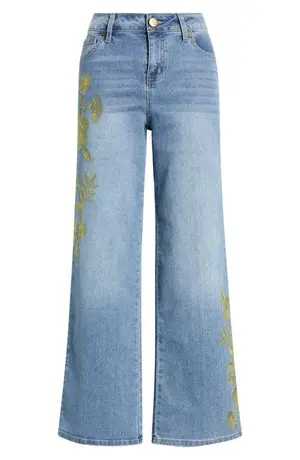 1822 Denim Embroidered Wide Leg Jeans