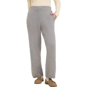 NZ BY NIC AND ZOE Billie High Waist Wide Leg Cotton Sweater Pants - Grey Heather