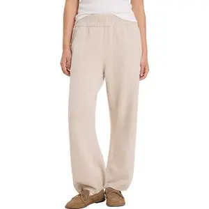 NZ BY NIC AND ZOE Billie High Waist Wide Leg Cotton Sweater Pants - Oatmeal