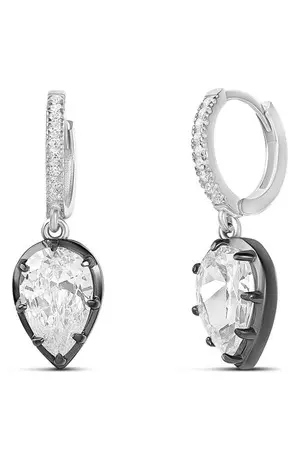 SHYMI Pavé Pear Drop Huggie Hoop Earrings - Silver