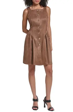 Karl Lagerfeld Paris Faux Suede Fit & Flare Dress - Cappuccino