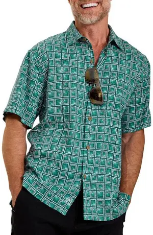 Tommy Bahama Torres Tiles Printed Silk Camp Shirt - Deep Sea Teal