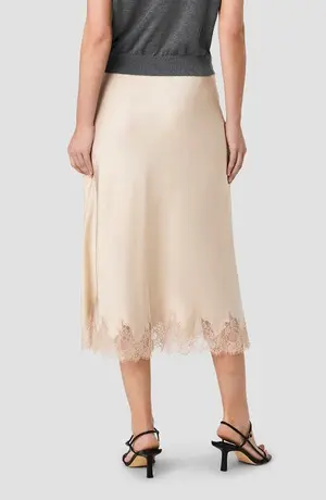 French Connection Ennis Satin Lace Midi Skirt - Champagne
