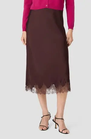 French Connection Ennis Satin Lace Midi Skirt - Cocoa Brown