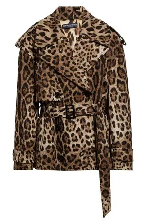 DOLCE & GABBANA Dolce&Gabbana Belted Leopard Print Short Trench Jacket