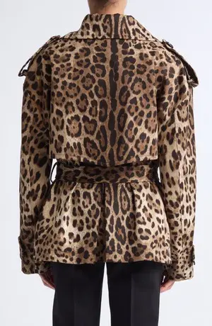 Dolce & Gabbana Belted Leopard Print Short Trench Jacket - Leo New