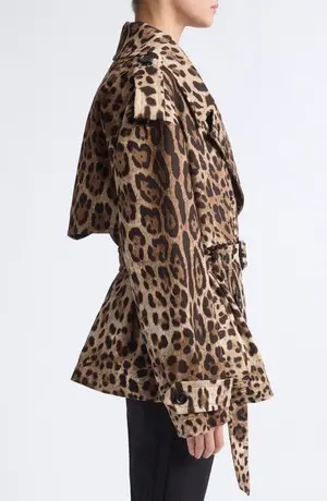 Dolce & Gabbana Belted Leopard Print Short Trench Jacket - Leo New