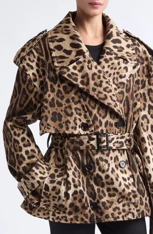 Dolce & Gabbana Belted Leopard Print Short Trench Jacket - Leo New