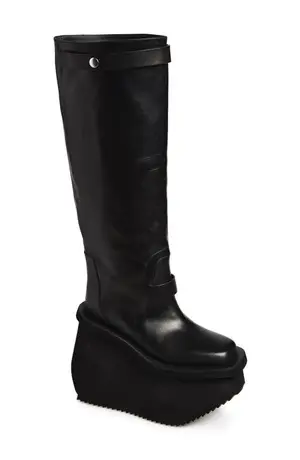 Rick Owens Pull-on Platform Wedge Knee High Boots - Black