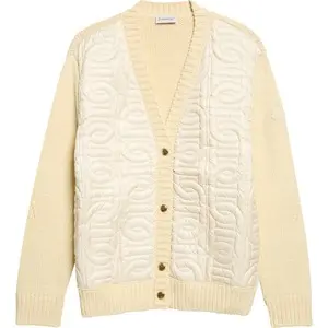 Moncler Mixed Media Quilted Cotton Blend Cardigan - Beige