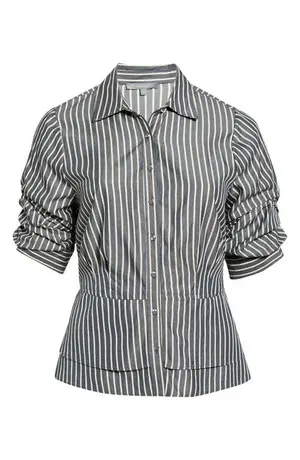 Wit & Wisdom Double Peplum Striped Button-down Top