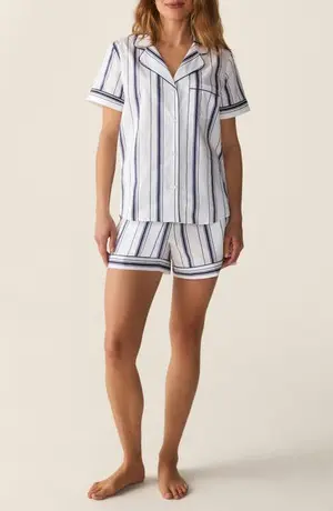 PETITE PLUME Stripe Cotton Poplin Short Pajamas - Navy