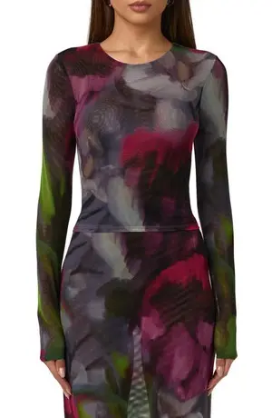 Naked Wardrobe Mesh Print Long Sleeve Top - Baroque Bloom