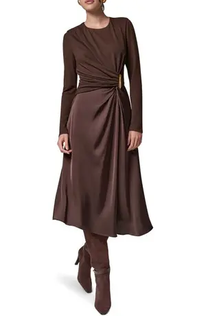Donna Karan New York Long Sleeve Gathered Waist Dress - Espresso