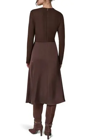 Donna Karan New York Long Sleeve Gathered Waist Dress - Espresso