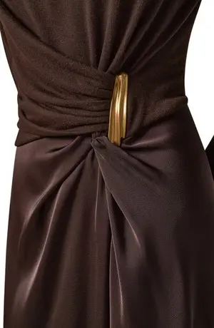 Donna Karan New York Long Sleeve Gathered Waist Dress - Espresso