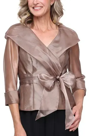 Alex Evenings Shawl Collar Organza Top - Bronze