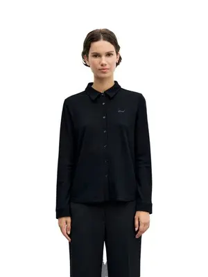 Gerard Darel Bambi Long Sleeve Knit Polo Shirt - Black
