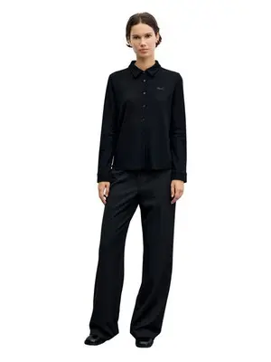 Gerard Darel Bambi Long Sleeve Knit Polo Shirt