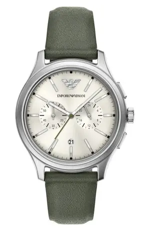 Emporio Armani Chronograph Leather Strap Watch - Green