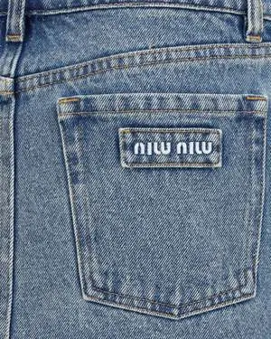 Miu Miu Frayed Hem Denim Mini Skirt - Blue