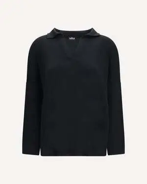 ELLA Wool Polo Collar Sweater - Black